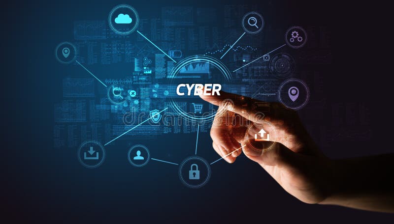 Hand Touching Cybersecurity Button Concept Stock Image - Image of ...