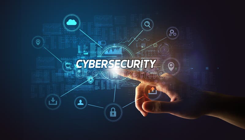 Hand Touching Cybersecurity Button Concept Stock Image - Image of ...