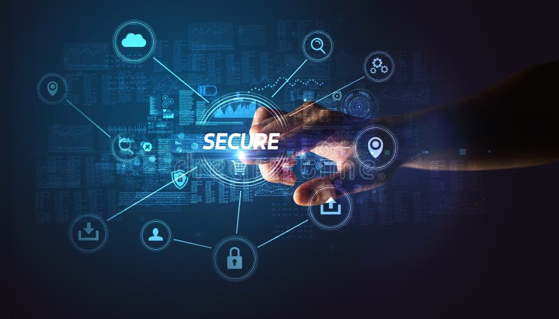 Hand Touching Cybersecurity Button Concept Stock Image - Image of hack ...
