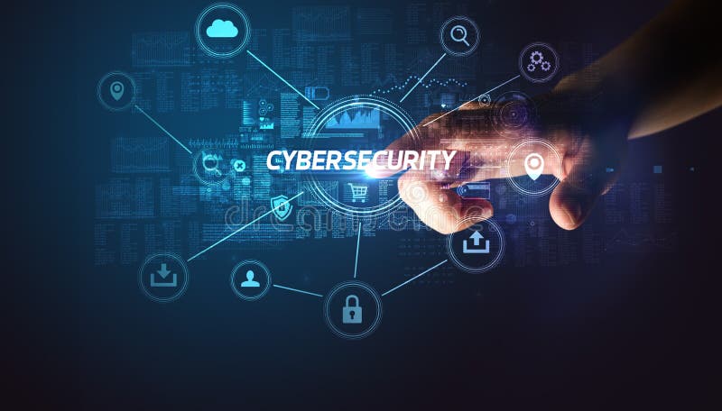 Hand Touching Cybersecurity Button Stock Photo - Image of access, hand ...