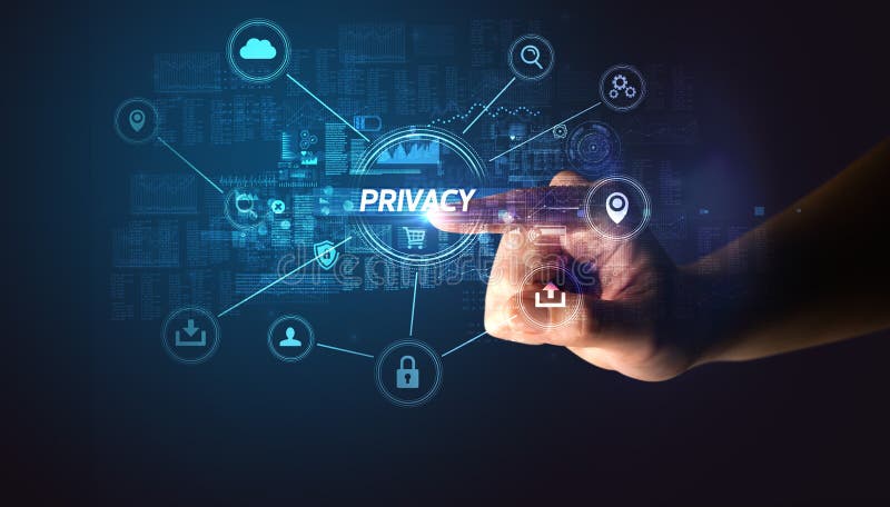 Hand Touching Cybersecurity Button Stock Image - Image of lock, button ...