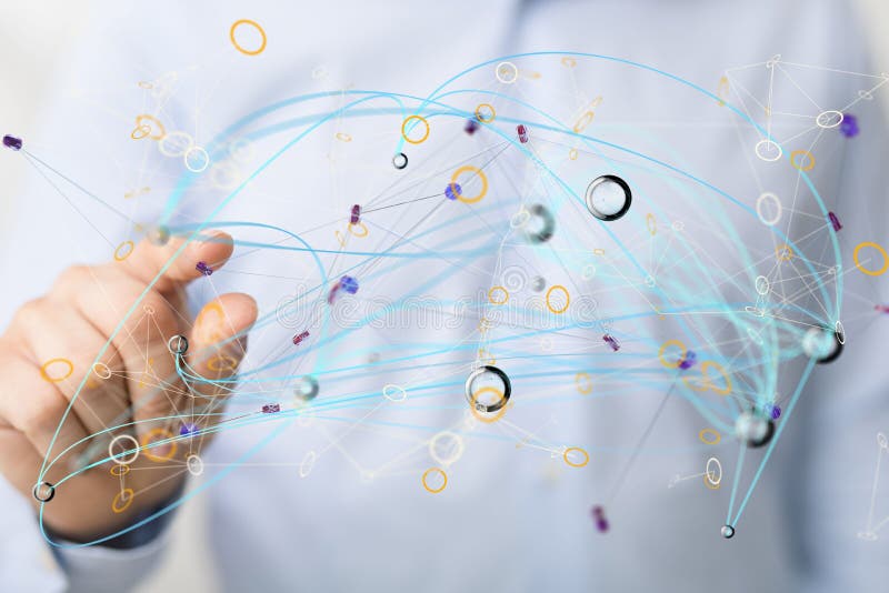 Hand Touching 3D Linked Icons - Concept of Networking Stock Image ...