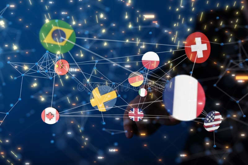 Hand Touching 3D Rendered Flags in a Glowing Structure Stock Image ...