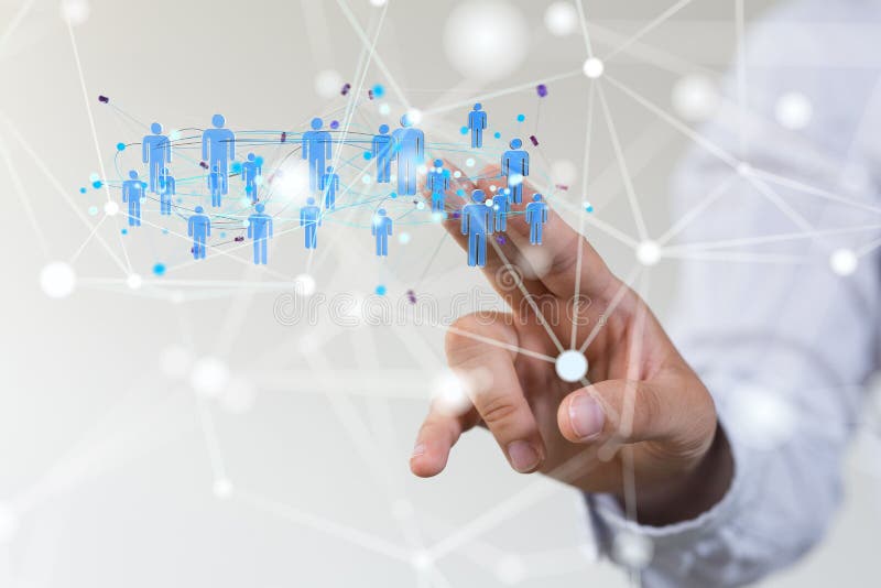 Hand Touching 3D Rendered Human Icons Connected with Dots, a Digital ...