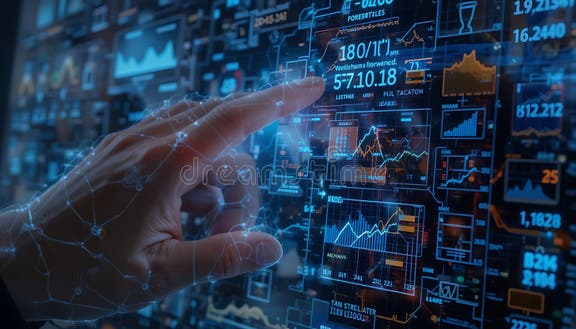Hand Touching Data on Futuristic Digital Interface with Financial ...