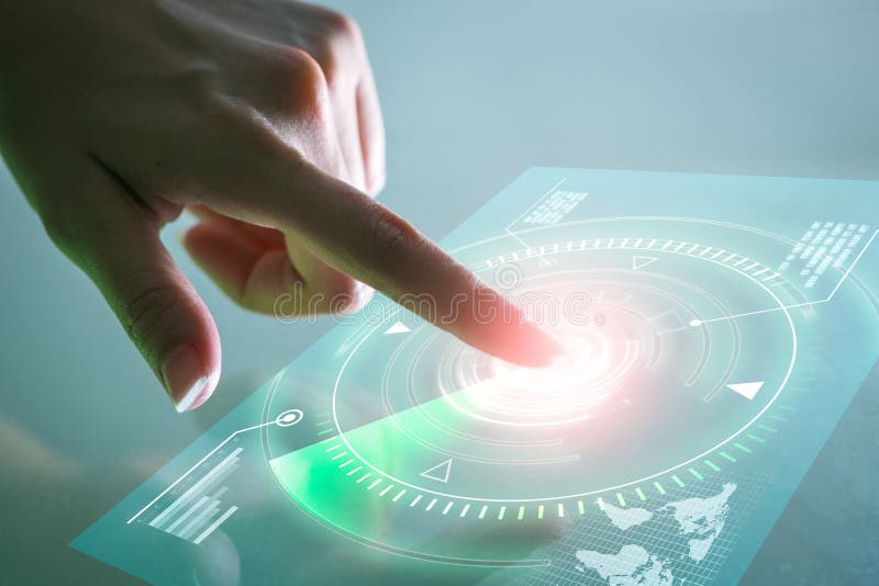 Hand Touching Data Screen. Futuristic Technology Concept. Stock Image ...