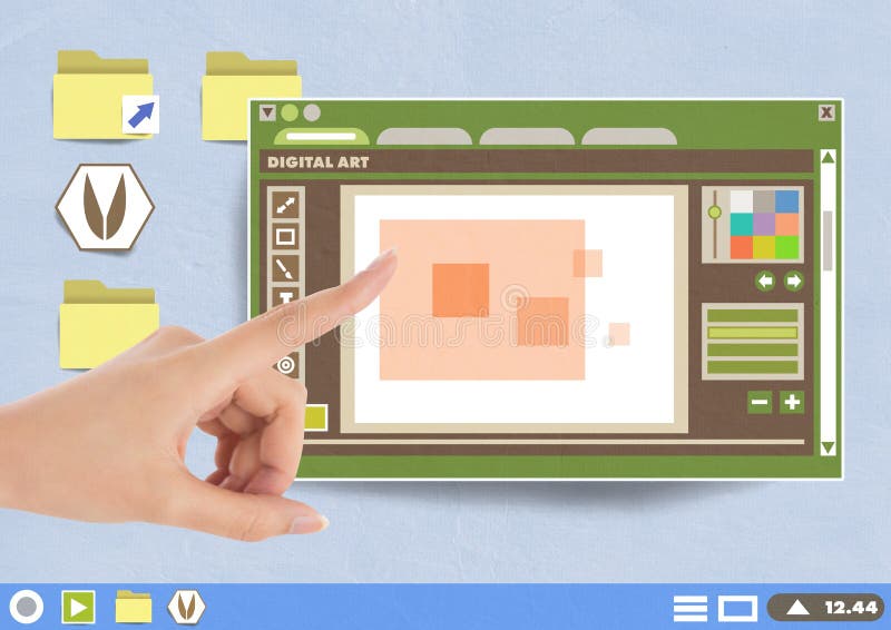 Hand Touching Digital Art Editor Window and Folder and Files Icons on ...