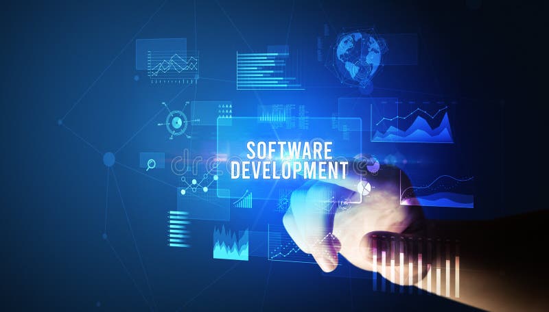 Hand Touching Digital Button, Modern Technology Concept Stock Photo ...