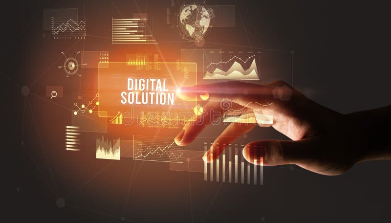 Hand Touching Digital Button, Modern Technology Concept Stock Image ...