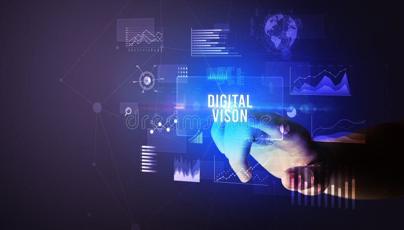 Hand Touching Digital Button, Modern Technology Concept Stock ...