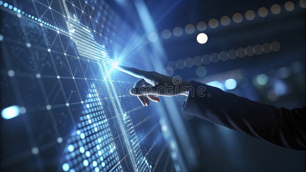 Hand Touching Digital Data Visualization on Interactive Touchscreen ...