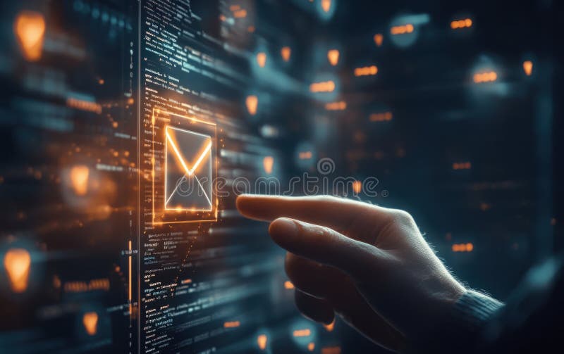 Hand Touching Digital Envelopes on a Screen, Concept of Email ...