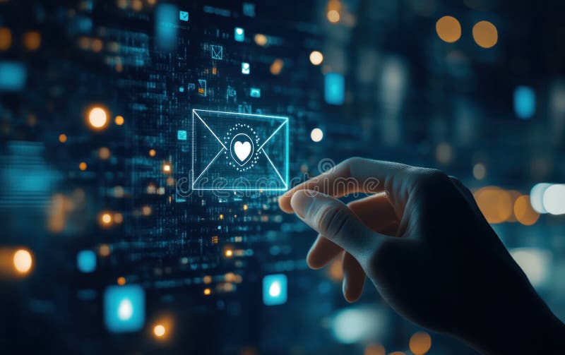 Hand Touching Digital Envelopes on a Screen, Concept of Email ...