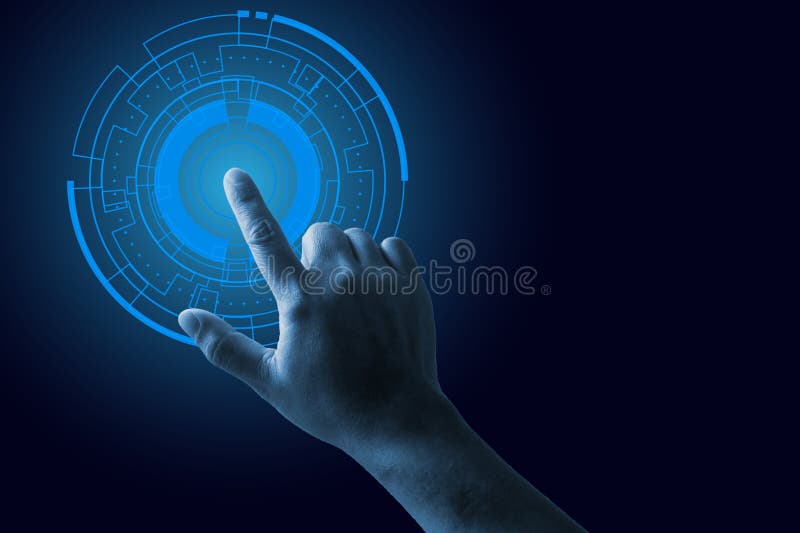 Hand Touching Digital Hud Virtual Futuristic Technology Interface ...