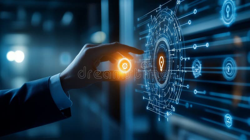 Hand Touching Digital Innovation Interface Stock Illustration ...
