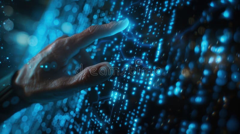 Hand Touching Digital Interface.AI Generated Image Stock Photo - Image of intelligence, light ...