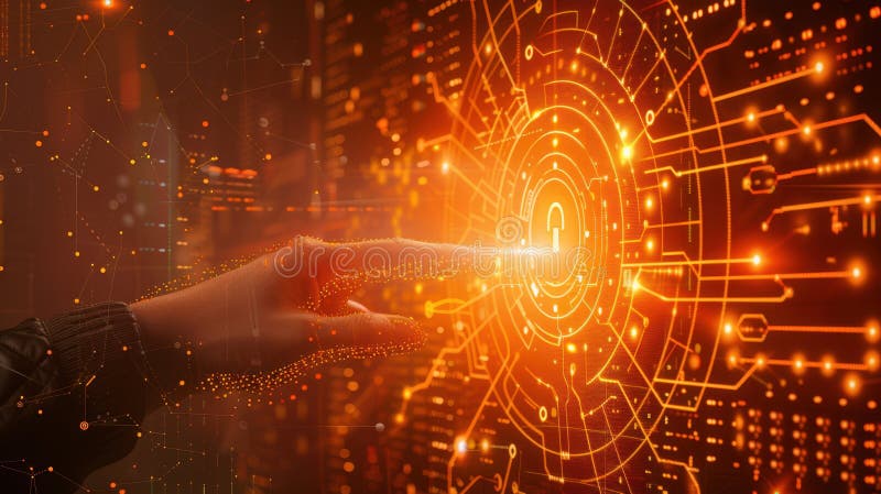 The Hand Touching Digital Lock.AI Generated Image Stock Photo - Image ...