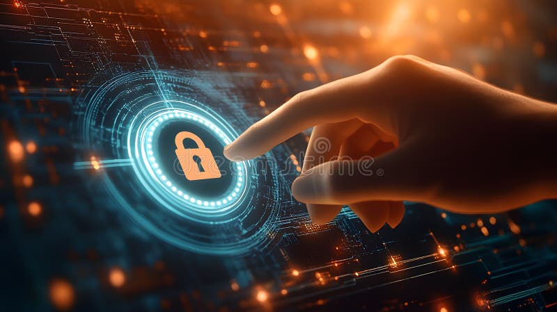 Hand Touching Digital Lock Icon Cybersecurity, Data Protection, Secure ...