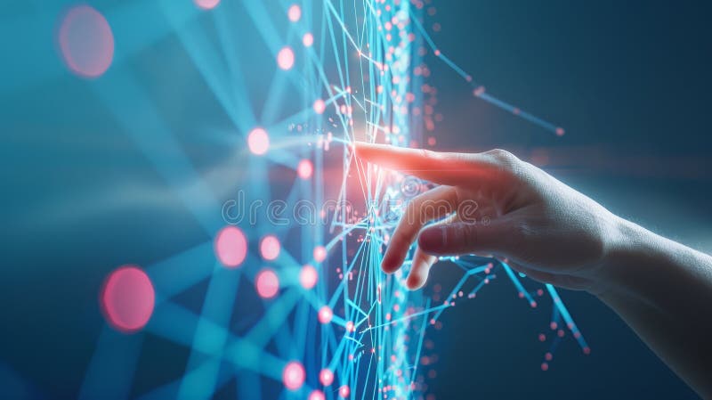 A Hand Touching a Digital Neural Network, Symbolizing Communication and ...