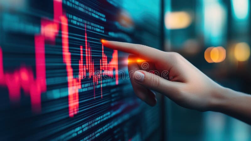 A Hand Touching a Digital Screen with Red and Green Lines, AI Stock ...