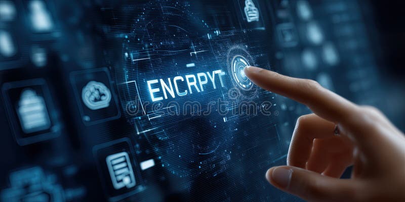 Hand Touching Digital Screen with Word ENCRYPT Glowing, Symbolizing ...