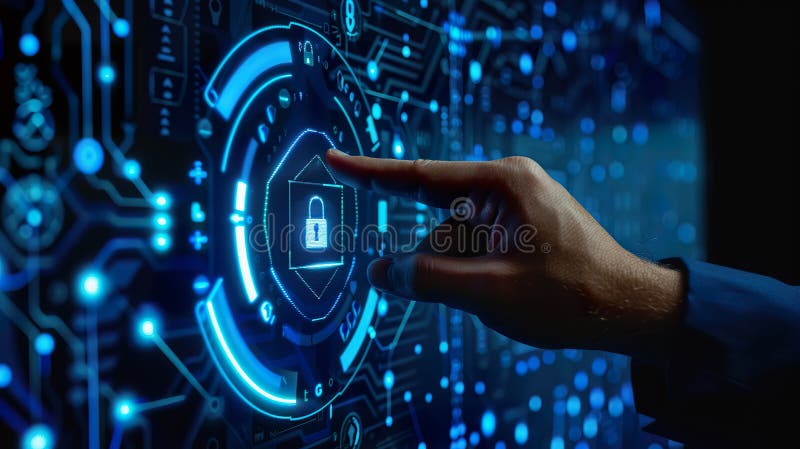 Cybersecurity Concept with Finger Touching Security Button Stock Illustration - Illustration of ...