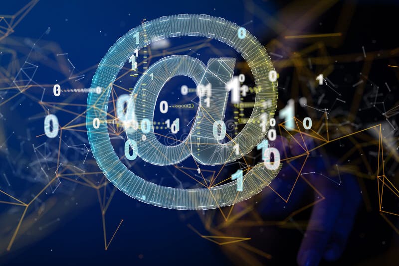 Hand Touching the Digital at Sign with Binary Numbers. Stock Image ...