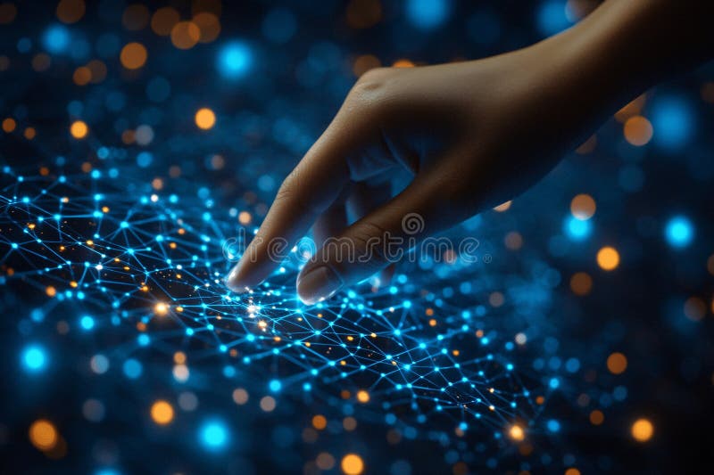 Hand Touching Digital Spark Stock Image - Image of virtual, computer ...