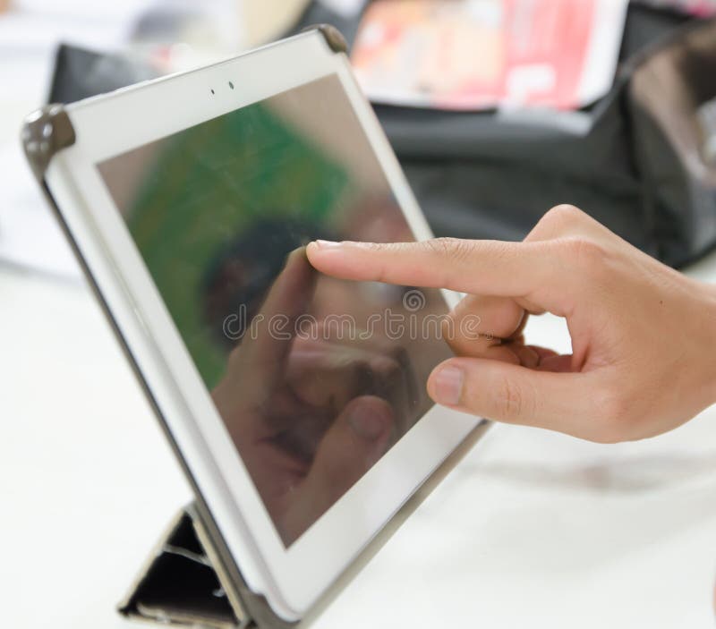 Hand Touching Digital Tablet Stock Photo - Image of closeup, hand: 39232542