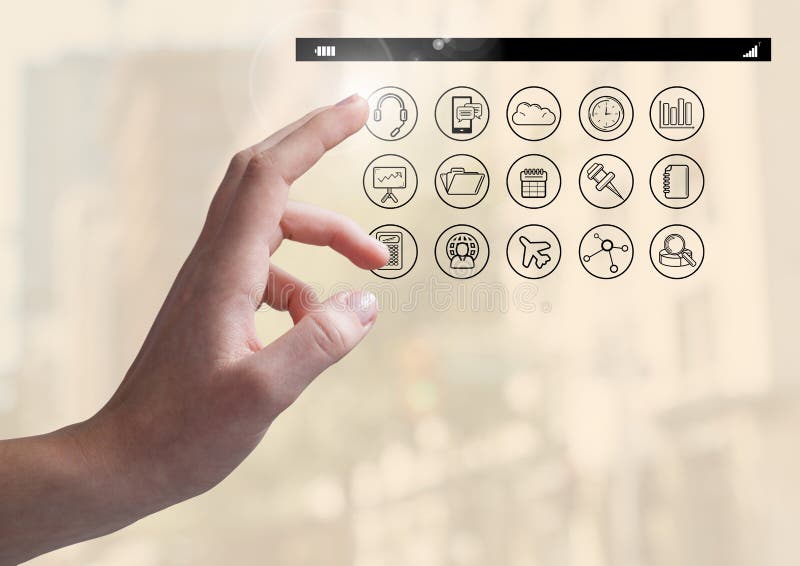 Hand Touching Digitally Generated Application Apps Stock Photo - Image ...