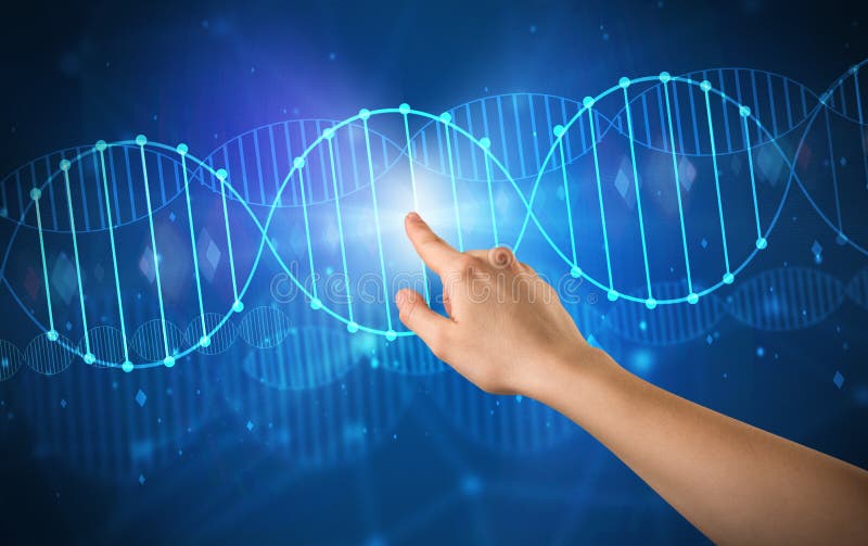 Hand touching DNA molecule stock image. Image of innovation - 152419123