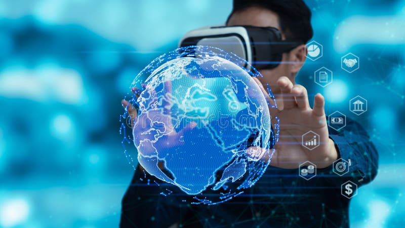 Hand Touching Earth and Global Network Connection. Communication and ...