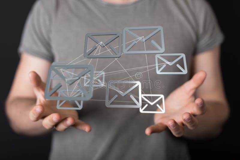 A Hand Touching Email with Finger Stock Photo - Image of wide, mail ...