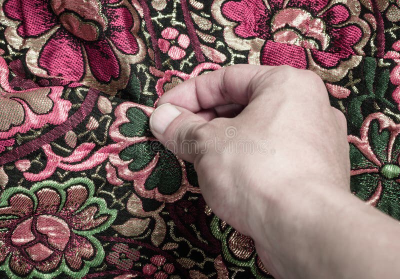 Hand touching fabric stock photo. Image of textile, retro - 55848924