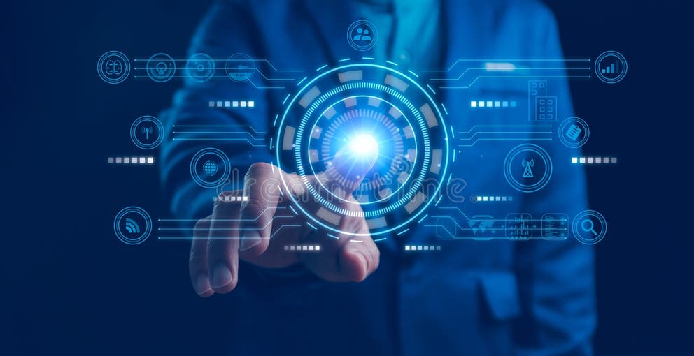 Hand Touching with Futuristic Digital Screen on a New Smart Technology ...