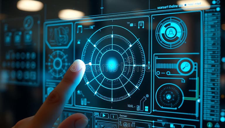 Hand Touching Futuristic Interface, Depicting Technology and Digital ...