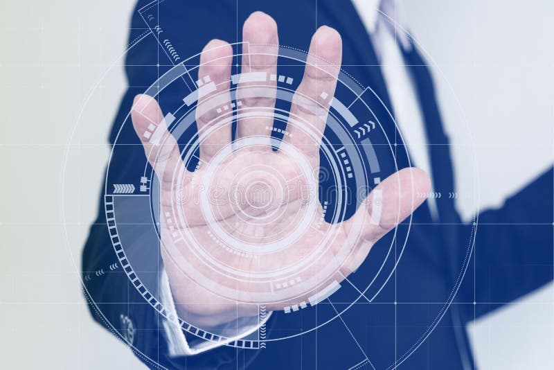 Hand Touching Futuristic Interface Screen, Technology Concept Stock ...