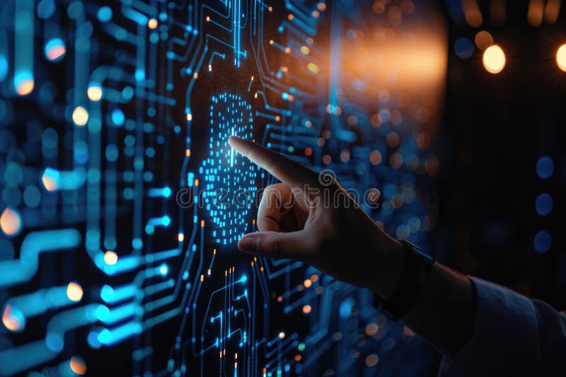 Hand Touching Futuristic Interface Technology Stock Illustration ...