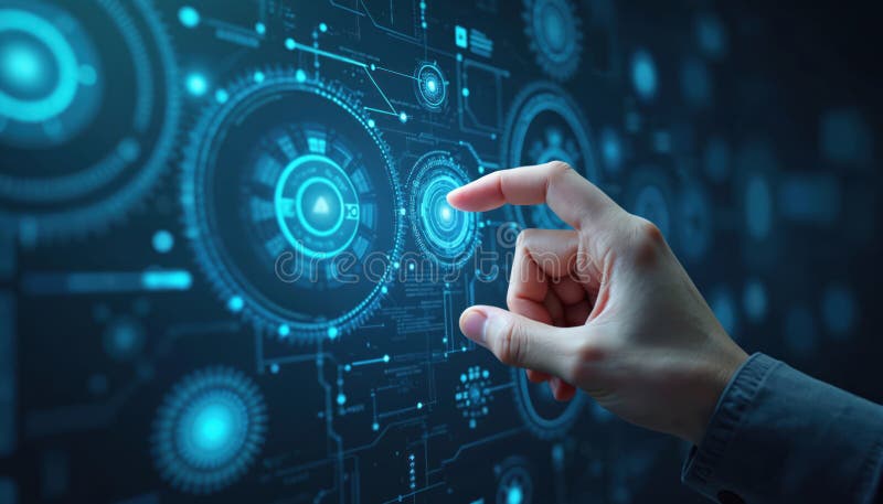 Hand Touching Futuristic User Interface. Digital Technology, Innovative ...