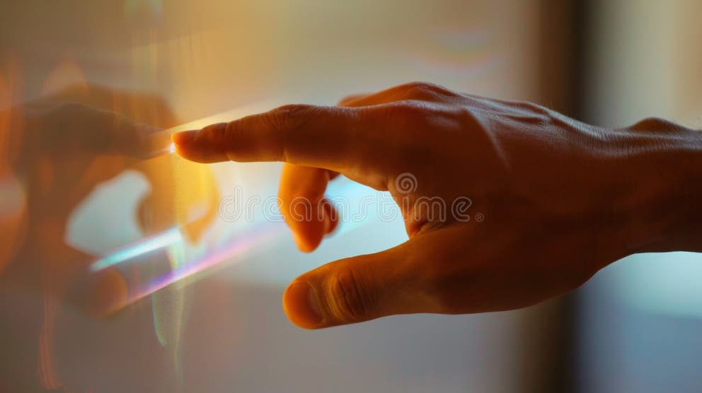 A Hand is Touching a Glass Surface with the Index Finger, AI Stock ...