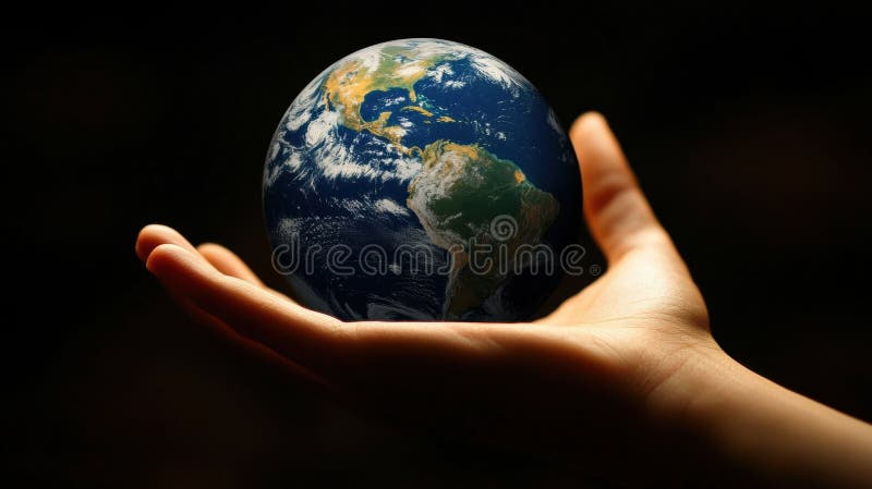 Hand Touching a Globe Symbolizing Technological Miracles and Data Flow ...