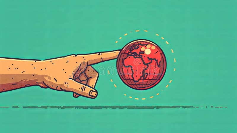 Hand Touching a Globe. Vector Illustration on the Theme of ...