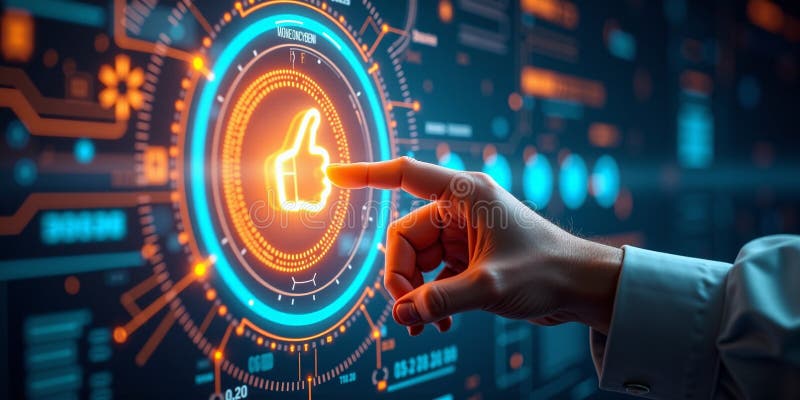 Hand Touching Glowing AI Agent Icon and Business Analytics Interface ...