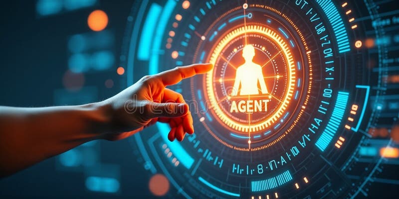 Hand Touching Glowing AI Agent Icon and Business Analytics Interface ...