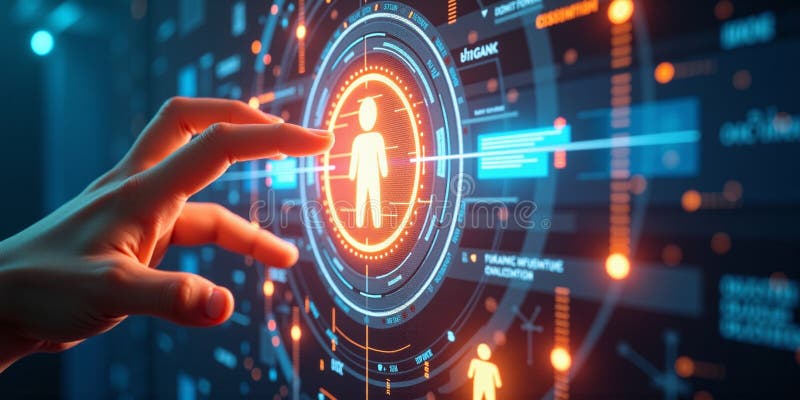 Hand Touching Glowing AI Agent Icon and Business Analytics Interface ...