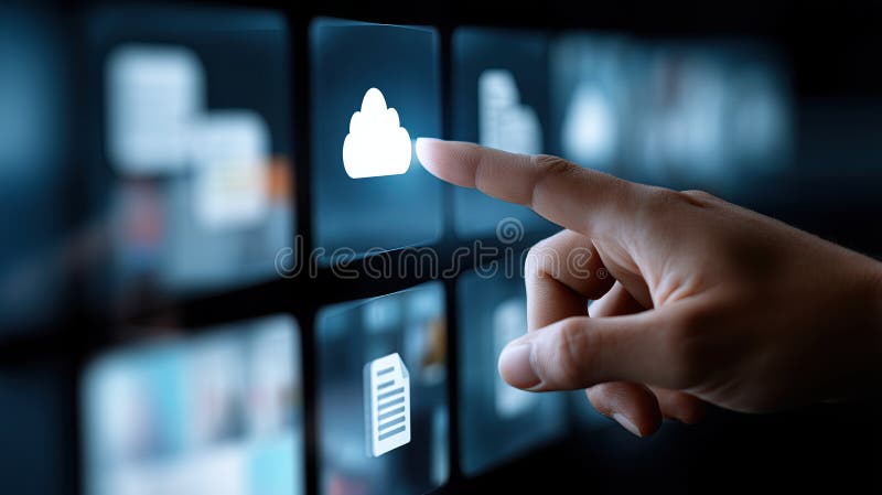 Hand Touching Glowing Cloud Icon on Digital Screen, Symbolizing Cloud ...