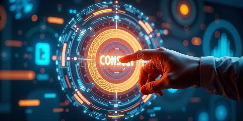 Hand Touching Glowing Consult Icon and Business Analytics Interface ...