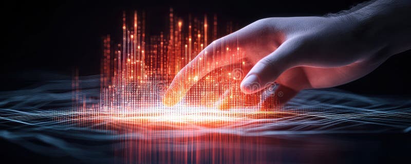 Hand Touching Glowing Data Visualization in Dark Space Compound Annual ...