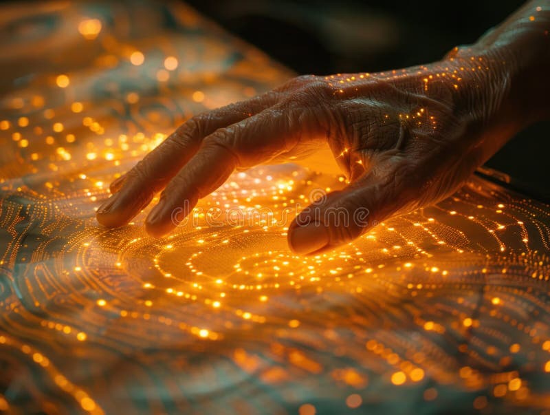 Hand Touching Glowing Object Stock Image - Image of hand, experiment ...