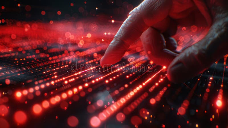 The Hand on Red Digital Matrix.AI Generated Image Stock Photo - Image ...